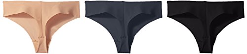 Calvin Klein Women's Invisibles Thong Multipack Panty, Speakeasy/Light Caramel/Black, Medium