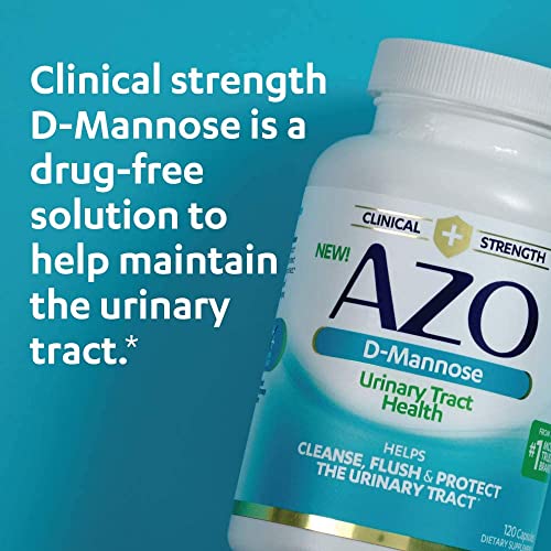 AZO D-Mannose Urinary Tract Health, Cleanse, Flush & Protect The Urinary Tract*, #1 Pharmacist Recommended Brand, Clinical Strength, Non-GMO, 120 Count
