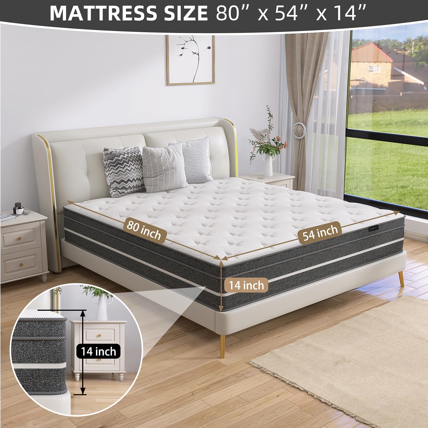 Hohamn Full Size Mattress, 14 Inch Hybrid Mattress in a Box, Full Mattress Foam and Individually Wrapped Pocket Coils, Soft and Breathable, Pressure Relief, Strong Edge Support, Medium Firm