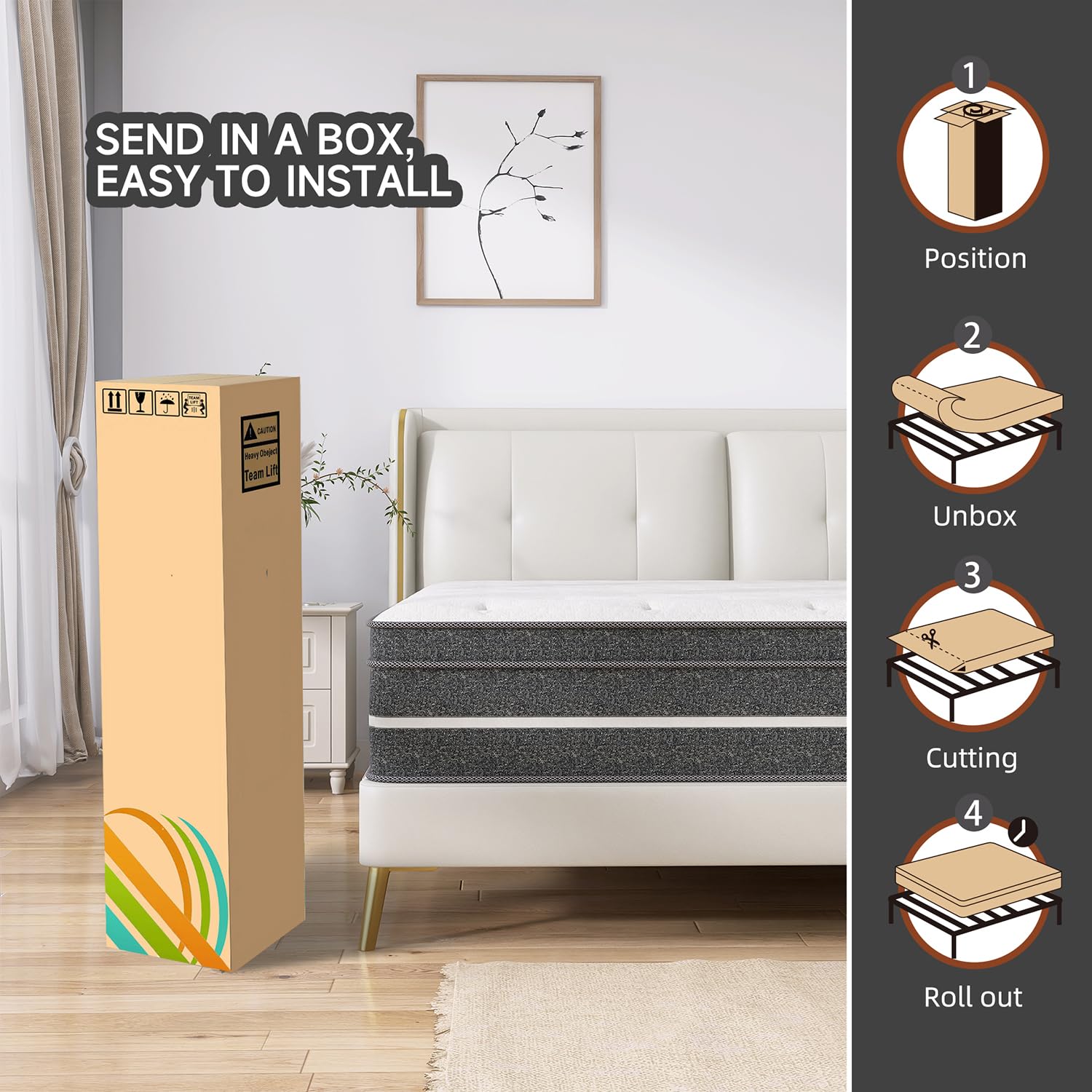 Hohamn Full Size Mattress, 14 Inch Hybrid Mattress in a Box, Full Mattress Foam and Individually Wrapped Pocket Coils, Soft and Breathable, Pressure Relief, Strong Edge Support, Medium Firm