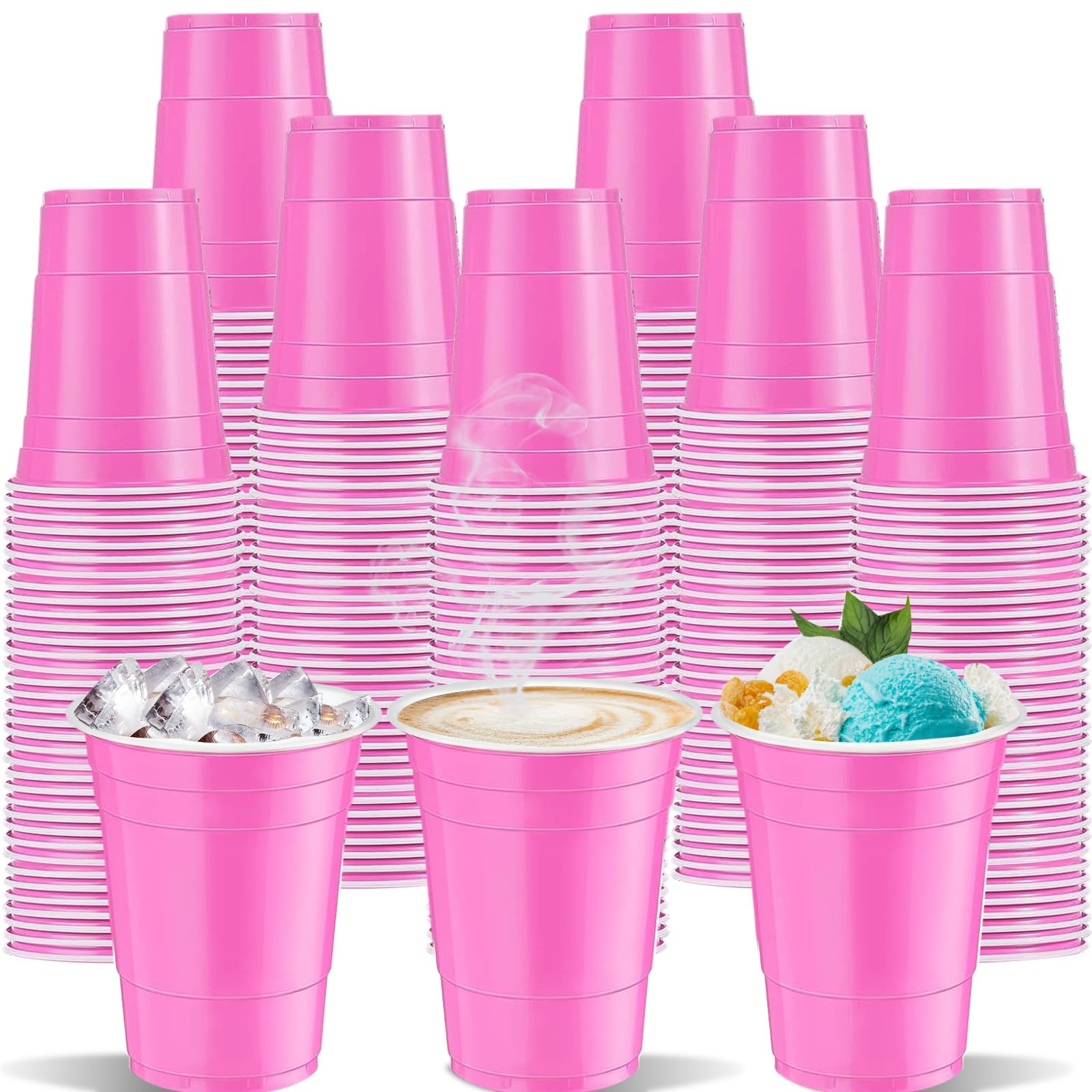 cssopenss 120 pcs 16 oz Pink plastic cups Pink plastic Disposable Cups 16 oz pink Party Cups for drinking Tastings served Snacks Barbecues Picnics