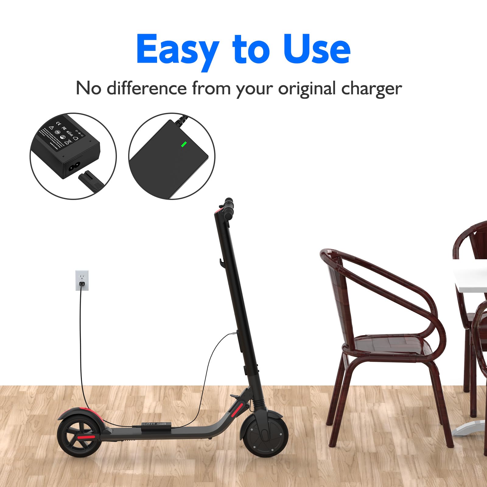 42V 2A Power Adapter for Lime Scooter Chargers,3-Prong Inline Connector for 36V Pocket Mod, Sports Mod Lithium Battery, Battery Charger for Electric Scooter