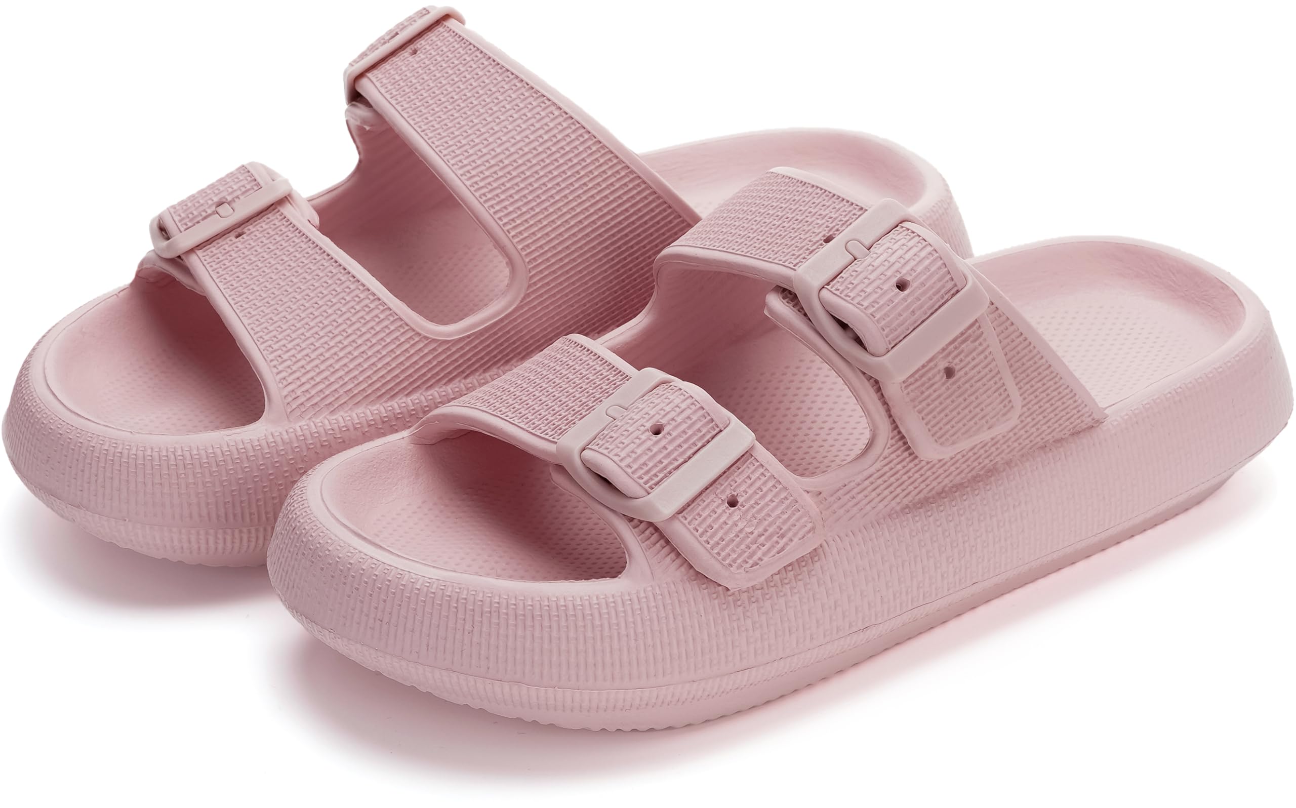 WHITIN Shower Slides Women Men Platform Thick Sole Comfortable Adjustable Double Buckle Slippers Open Toe Massage Sandles Female Bathroom Soft Pillow Sandals Pink