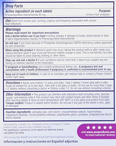 AZO Urinary Pain Relief, Dietary Supplement, Contains 95 mg Phenazopyridine Hydrochloride The #1 Ingredient Prescribed by Doctors Pharmacists Specifically for Urinary Discomfort†, 30 Count