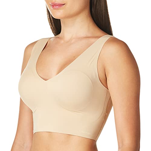 Calvin Klein Women's Plus Size Invisibles Comfort Seamless Lightly Lined V Neck Bralette Bra, Bare, 1X