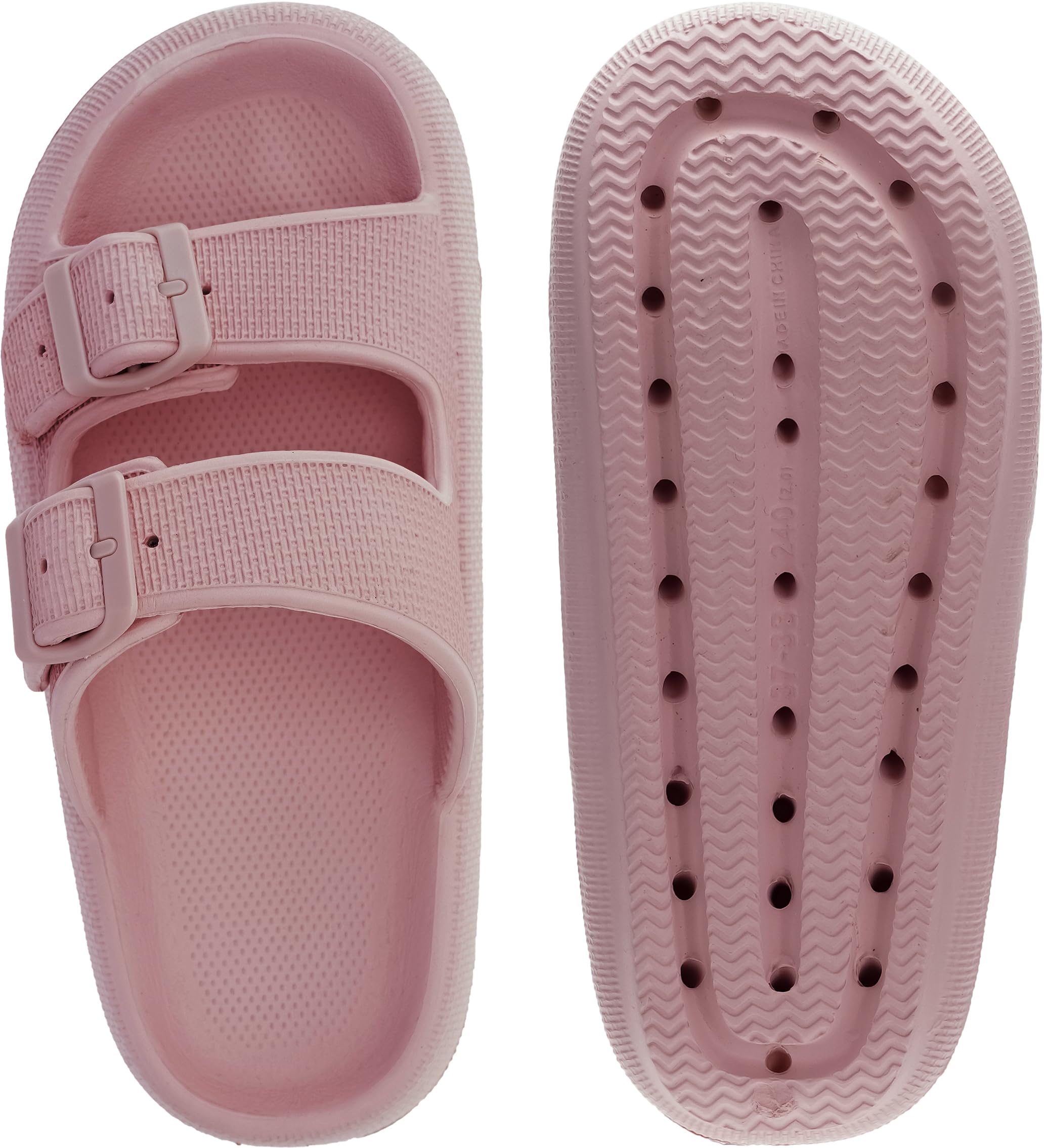 WHITIN Shower Slides Women Men Platform Thick Sole Comfortable Adjustable Double Buckle Slippers Open Toe Massage Sandles Female Bathroom Soft Pillow Sandals Pink