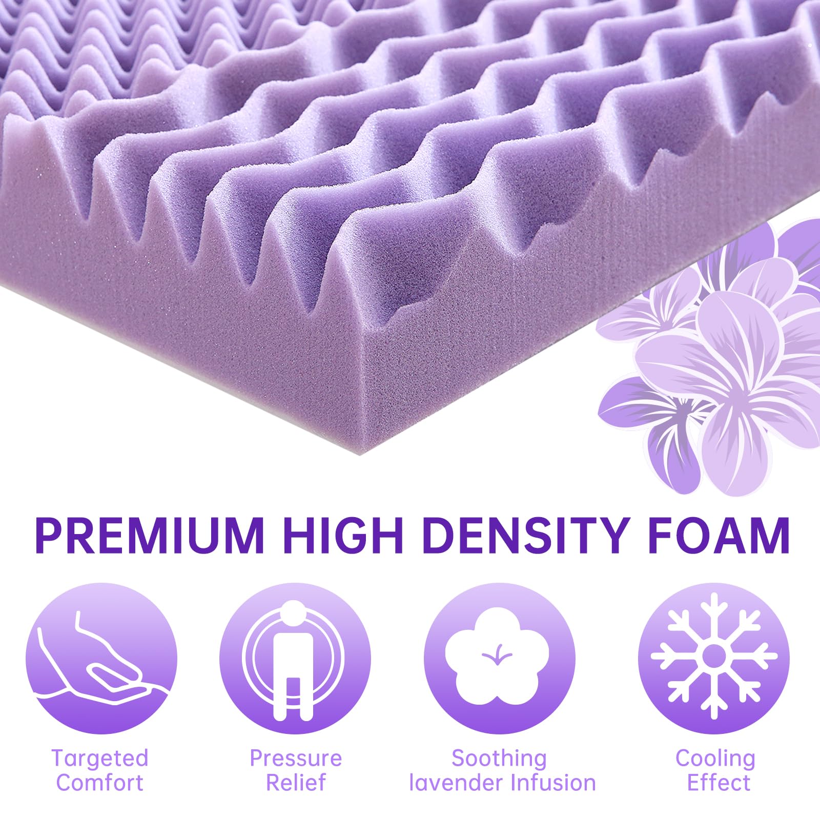 MUXHOMO 3 Inch 7-Zone Twin Mattress Topper, Egg Crate Foam Mattress Topper Twin Size for Back Pain, Lavender Cooling Gel Infused Bed Pad, CertiPUR-US and Oeko-TEX Certification (38"×75")