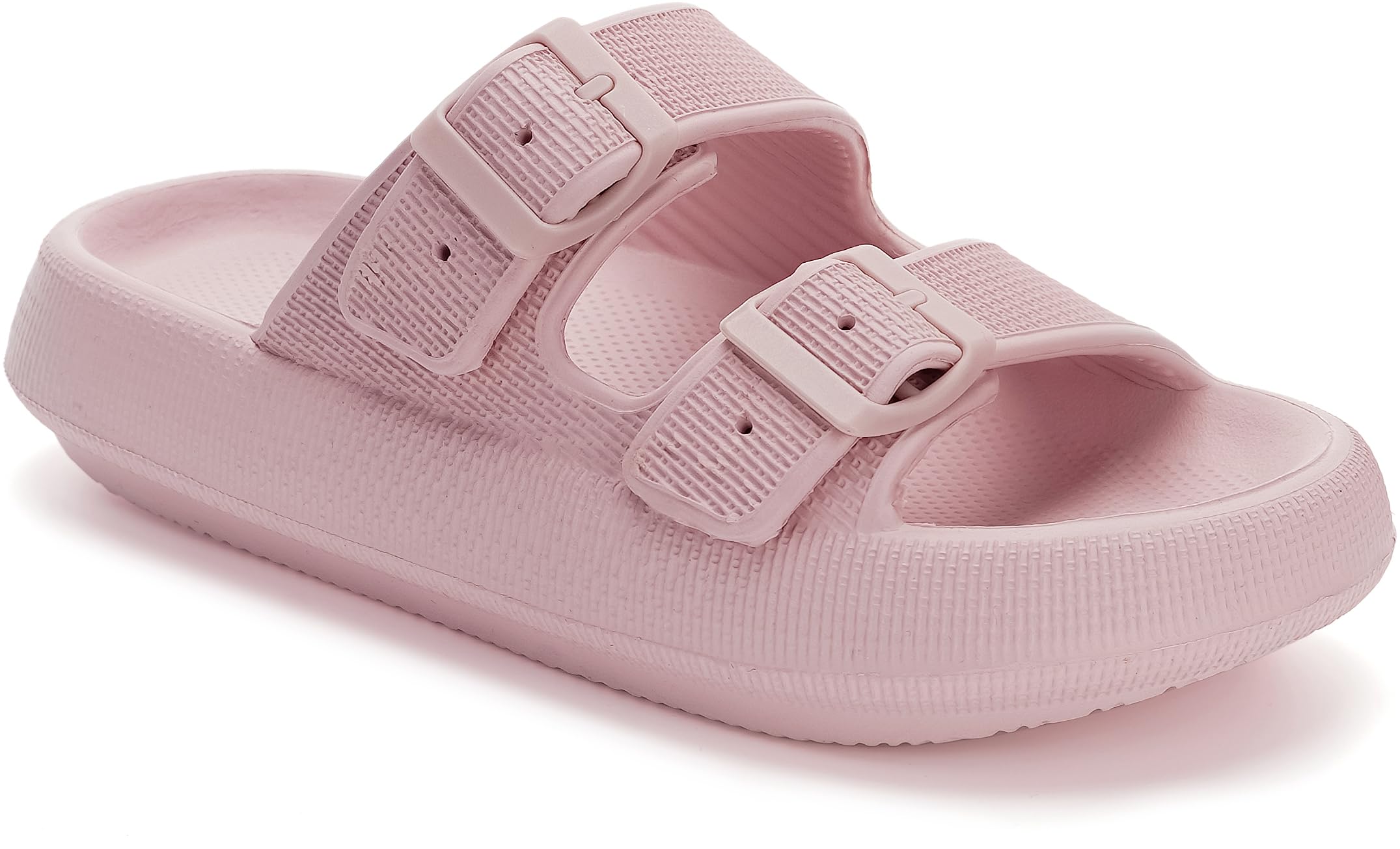WHITIN Shower Slides Women Men Platform Thick Sole Comfortable Adjustable Double Buckle Slippers Open Toe Massage Sandles Female Bathroom Soft Pillow Sandals Pink