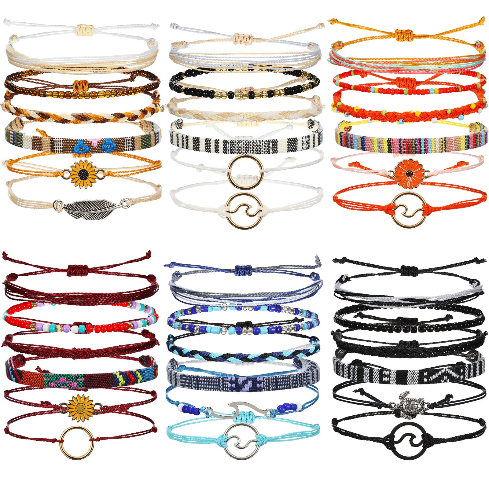 Yinkin 36 Pieces Boho Surfer Bracelet Ankle for Women Waterproof Unisex Ethnic Ankle for Women and Men Handmade Summer Beach Bracelet Jewelry String Rope Ankle Bracelets Gifts