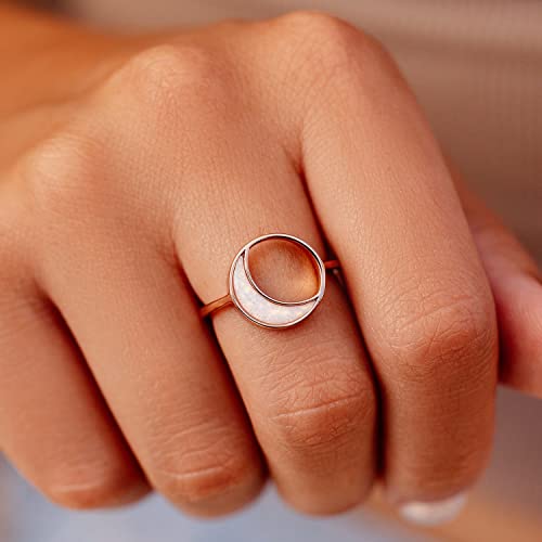 Pura Vida Ring Rose Gold Eclipse Handmade Ring - Stackable Ring with Resin Opal, Ring Jewelry with Brass Base - Rose Gold Rings for Women, Cute Rings, Boho Jewelry for Women - Size 7