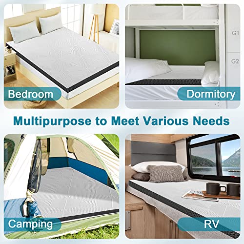 Elviros 4 Inch Gel Memory Foam Mattress Topper Queen Size, Cooling Firm Bed Topper for Back Pain, 7-Zone Mattress Pad with Adjustable Hardness & Removable Cover (Queen, Dark Grey)