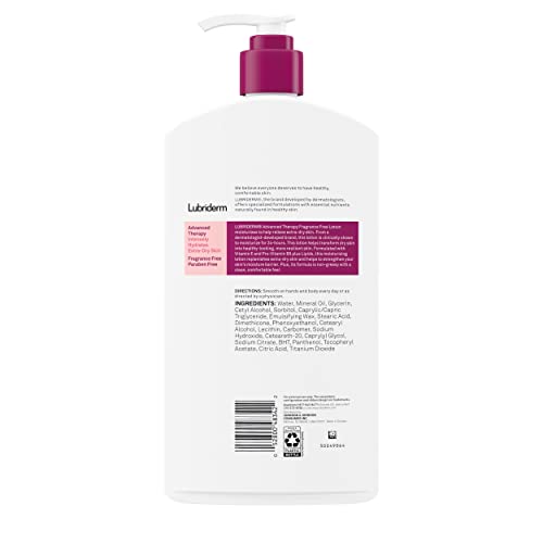 Lubriderm Advanced Therapy Fragrance-Free Moisturizing Lotion With Vitamins E And Pro-Vitamin B5, Intense Hydration For Extra Dry Skin, Non-Greasy Formula, 32 fl. oz