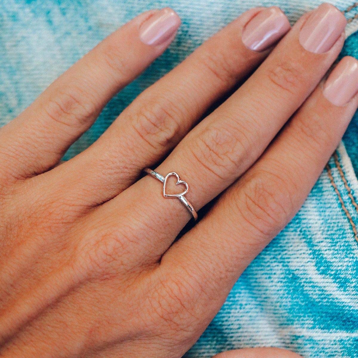 Pura Vida Silver-Plated Open Heart Ring - .925 Sterling Silver Band - Size 8