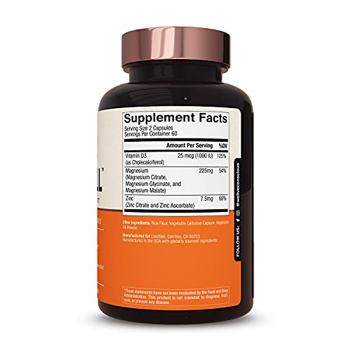 Magwell Magnesium Zinc & Vitamin D3 - Highly Bioavailable Magnesium: Glycinate, Malate, & Citrate - 3-in-1 Magnesium Supplement for Women & Men - Bone, Heart, Immune Support - 120 Capsules by LiveWell