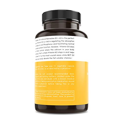 Thomas' all-natural Remedies D3 + K2 with MCT Oil for Better Absorption - 1000 IU D3 - Vegan - Made in USA - Support for Your Heart, Bones & Teeth - Non-GMO - 120ct