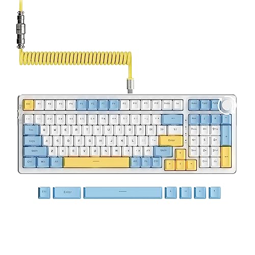 99 Keys Wireless Mechanical Keyboard with Coiled Cable, Bluetooth5.0/2.4G/Wired Gaming Keyboard, RGB Hot Swappable Red Switch Keyboard with Knob Control, PBT Keycaps,Gasket Mounted for PC/Mac/Windows
