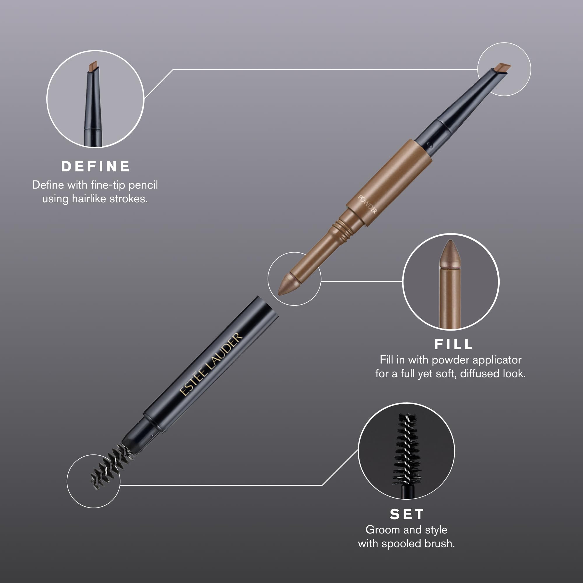Estée Lauder The Brow Multi-Tasker 3-in-1 Tool | Eyebrow Pencil, Powder and Brush, 04 Dark Brunette