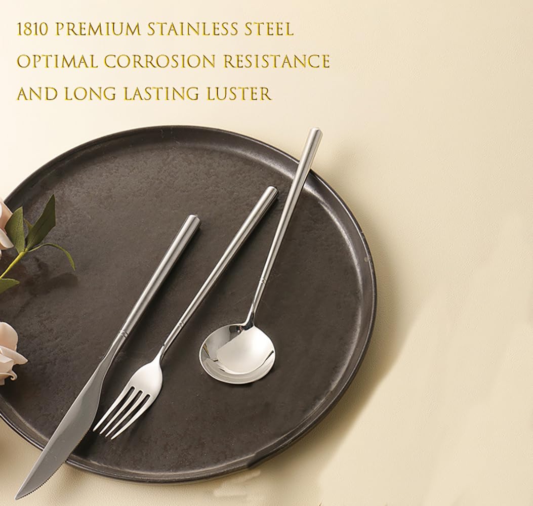 Thomaso 24 Piece Round Flatware Set for 8,18/10 Stainless Steel Premium Cutlery With Unique Tapered Handles Design,Silver Forks and Spoons Silverware Set,Mirror Polished,Dishwasher Safe