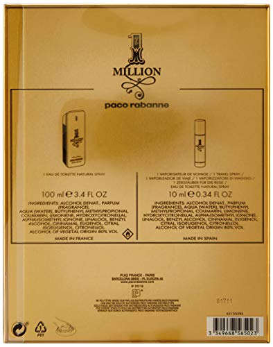 Paco Rabanne 1 Million Eau de Toilettes Spray Gift Set for Men, Mini