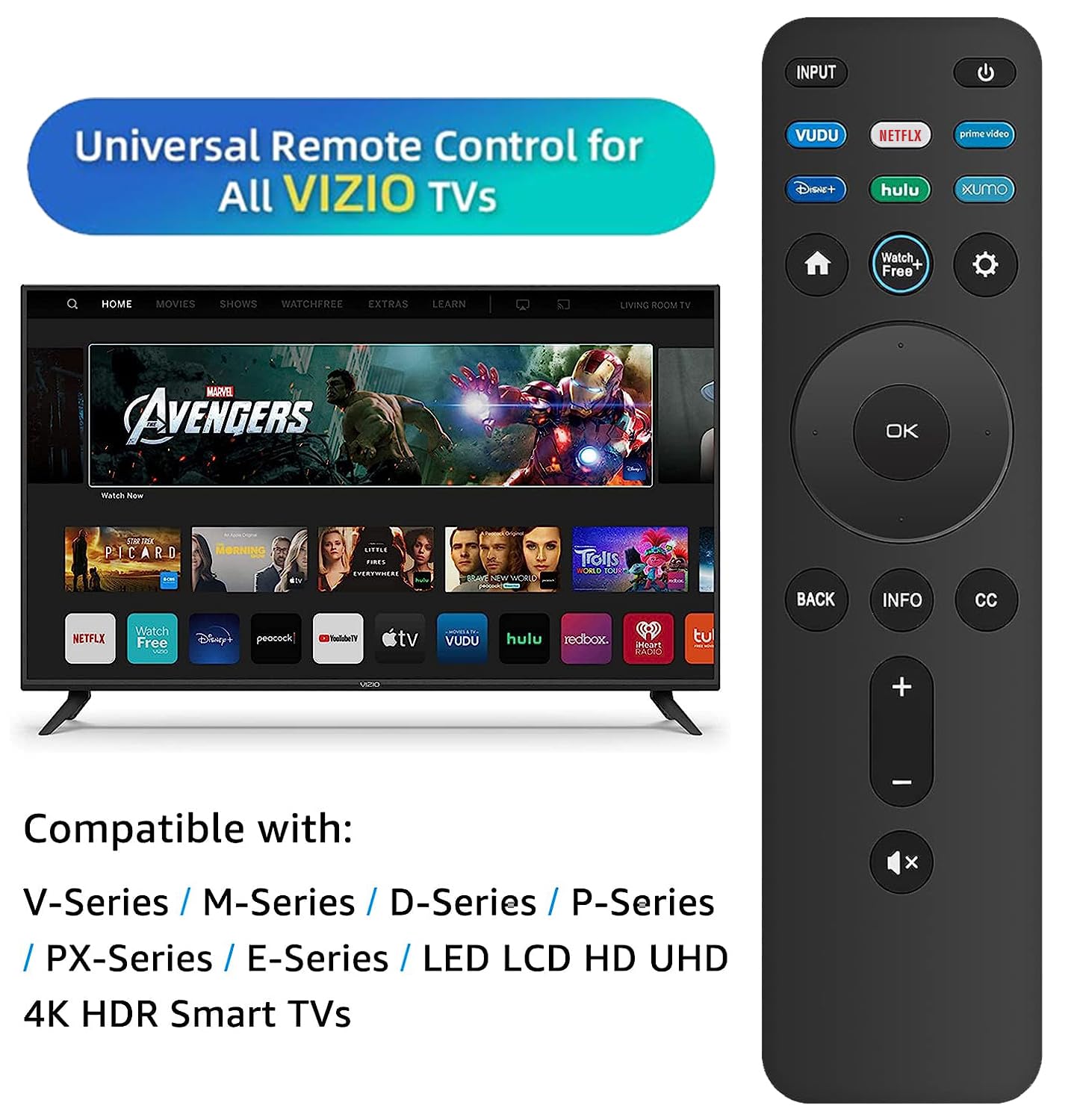 Universal Remote Control XRT260 for All VIZIO Smart TV Smartcast D-Series M-Series P-Series V-Series XRT140 XRT136 Remote Replacement (No Voice Function)