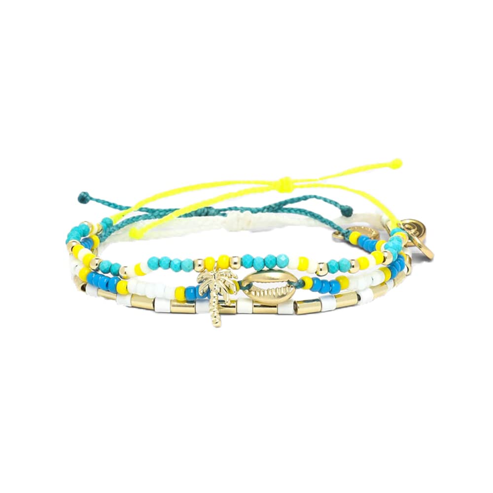 Pura Vida Glowing Palms Style Bracelet Pack - Stackable Bracelets for Women - Handmade Accessories, Adjustable Bands - Multicolor, Set of 3