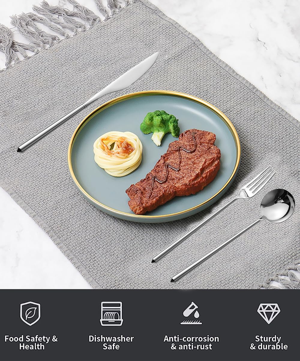 Thomaso 24 Piece Round Flatware Set for 8,18/10 Stainless Steel Premium Cutlery With Unique Tapered Handles Design,Silver Forks and Spoons Silverware Set,Mirror Polished,Dishwasher Safe