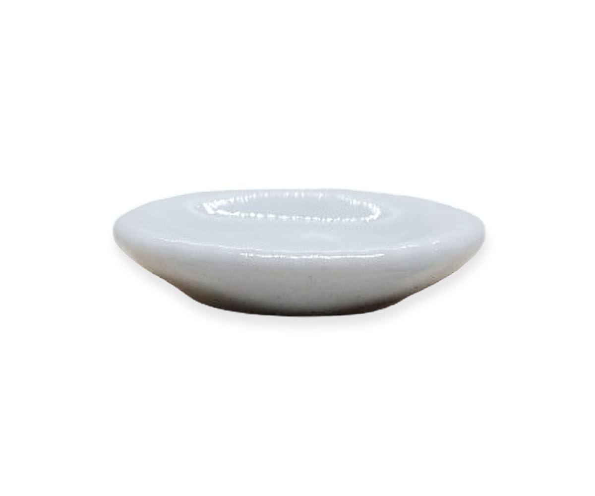 ChangThai Design Very Tiny ⅝ Inch Diameter White Round Ceramic Plate 10 Pieces Set - Miniature Tableware Tray Bowl Crockery Cutlery Kitchenware Handmade Mini Porcelain Decorative Collectible Gifts