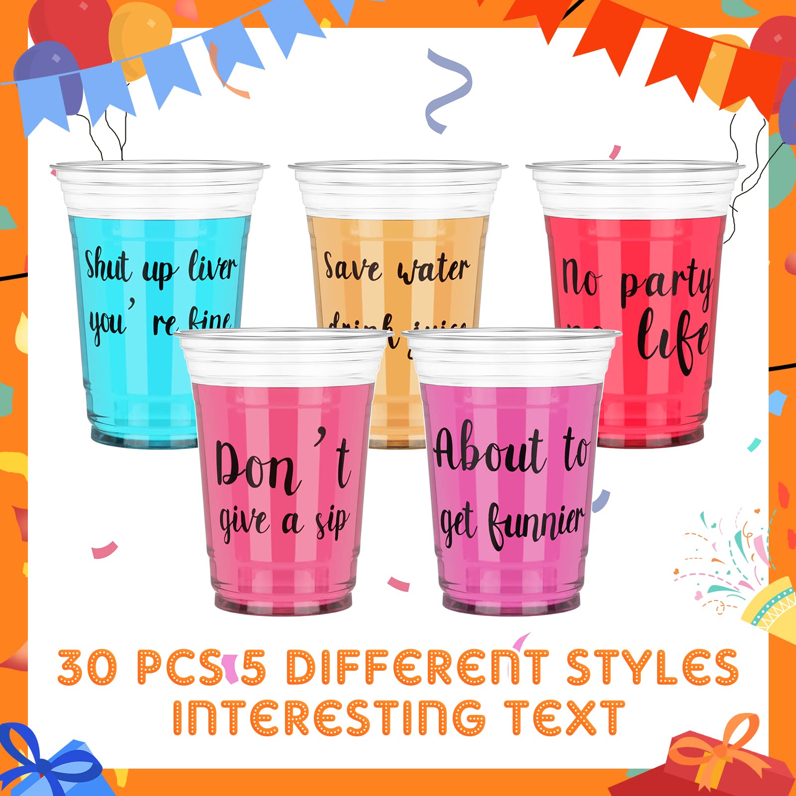 30 Pcs 16 oz Disposable Clear Plastic Cups Bulk Party Drinking Water Cocktail Beer Cups for Adult Parties Wedding Birthday Reception Beverage Tea Lemonade Serving Supplies
