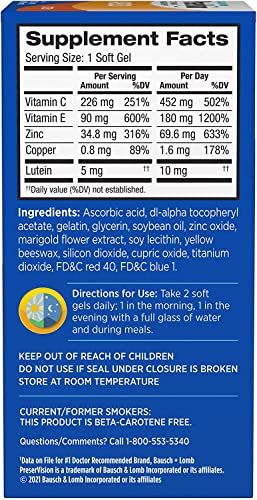 Bausch + Lomb PreserVision AREDS Eye Vitamin & Mineral Supplement, 120 Count Bottle (Soft Gels)