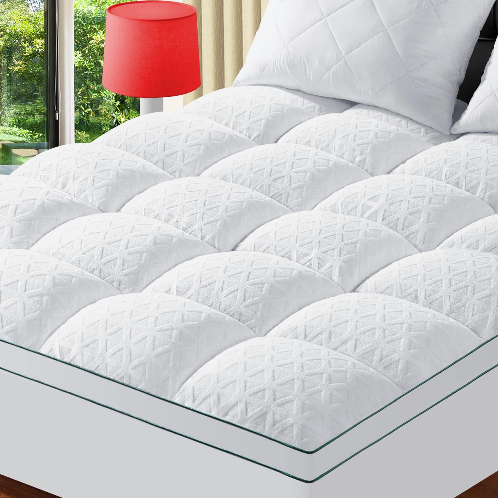 HARNY Bamboo Pillow Top King Size Mattress Topper - Thick Breathable Bed Pad for Back Pain - Soft Plush Feather Down Fill 8-21 Inch Deep Pocket(Viscose Made from Bamboo)