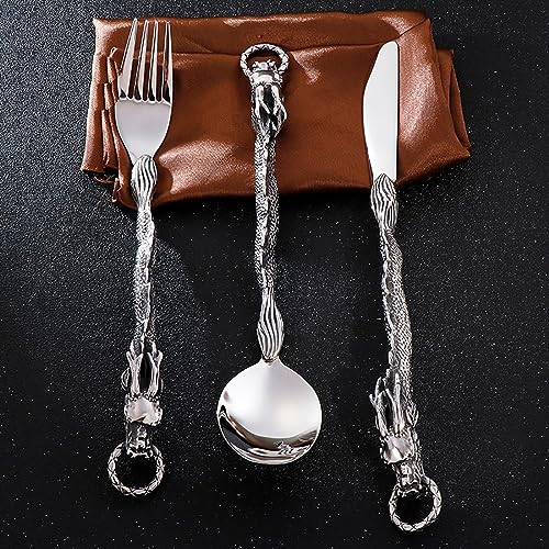 Silverware Set Handmade Cutlery Set of 18 Service for 6 Premium Stainless Steel Utensils,Including Knife/Fork/Spoon,For Halloween Home Kitchen Gift For Gothic,Skull,Skeleton Lover