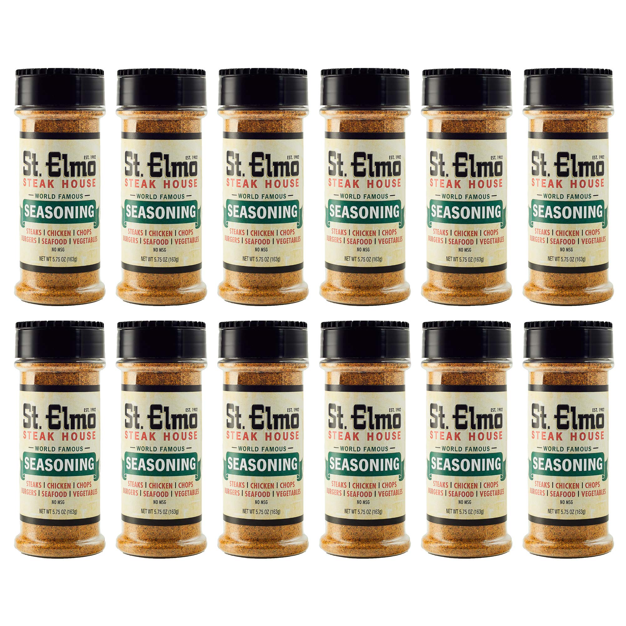 St Elmo Steak House Seasoning, Flavorful Rub for Steaks, Burgers, Chicken, Seafood, and More - 12 Pack