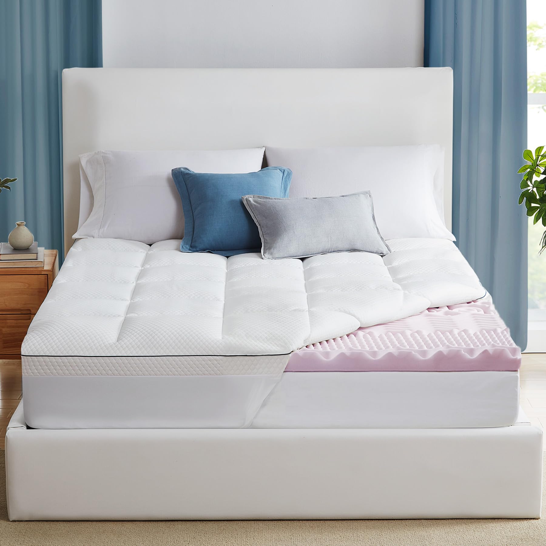 Moonear Memory Foam Mattress Topper - Full Size Dual Layer 4 Inch Cooling Mattress Topper 2 Inch Gel Memory Foam Plus 2 Inch Pillow Top Bed Mattress Topper Cover Support Mattress Pad for Back Pain
