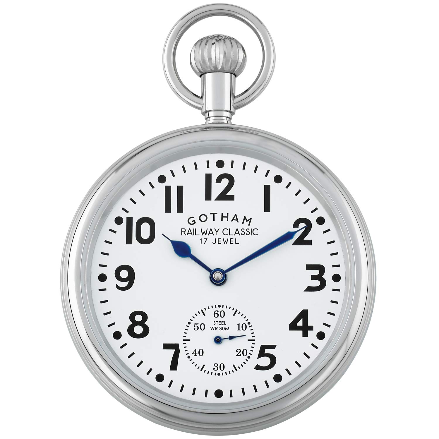 Gotham Men's Stainless Steel Mechanical Hand Wind Railroad Pocket Watch # GWC14104s
