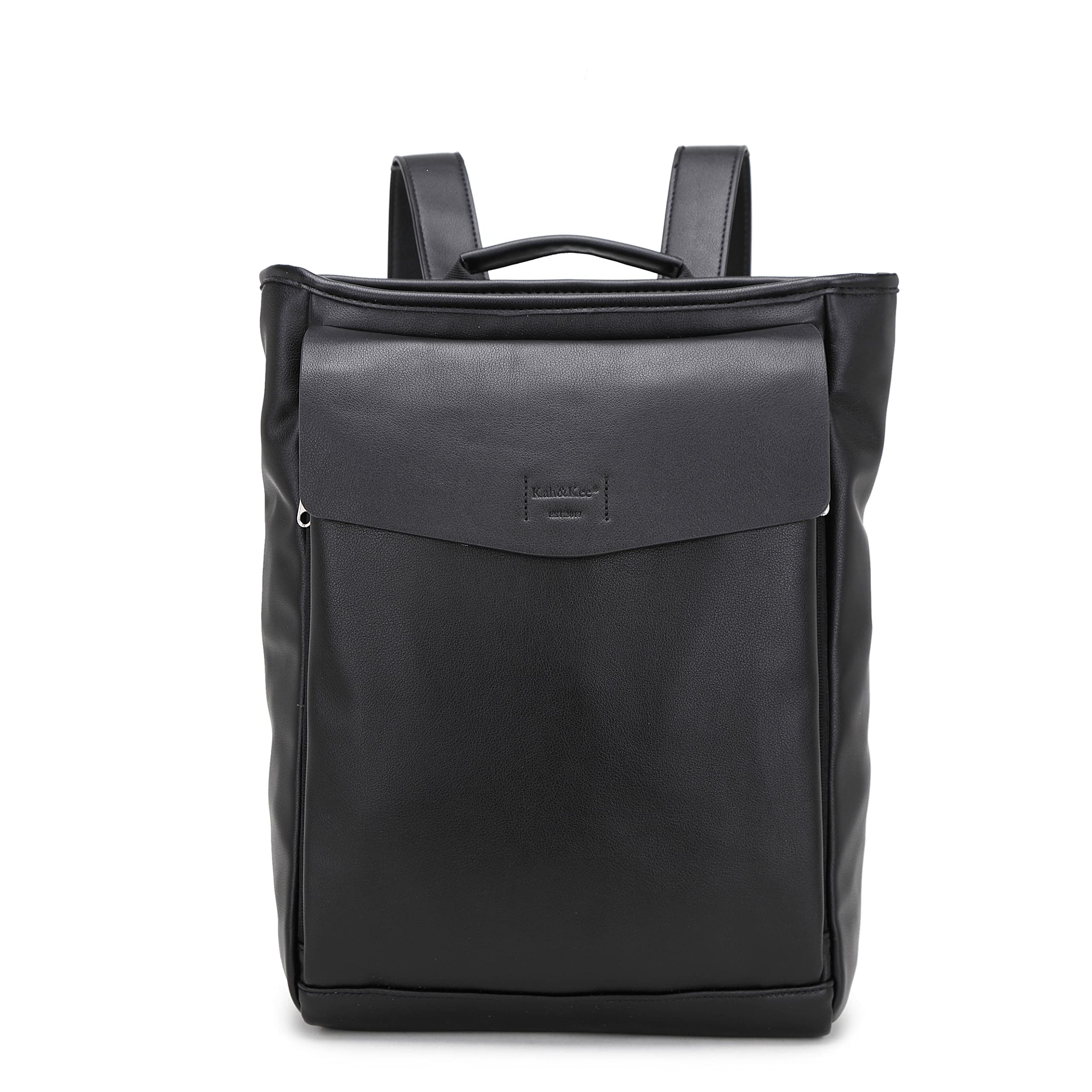 Kah&Kee Feaux Leather Backpack Purse for Women Casual Travel Daypack with Laptop Compartment 13 Inch (Black)