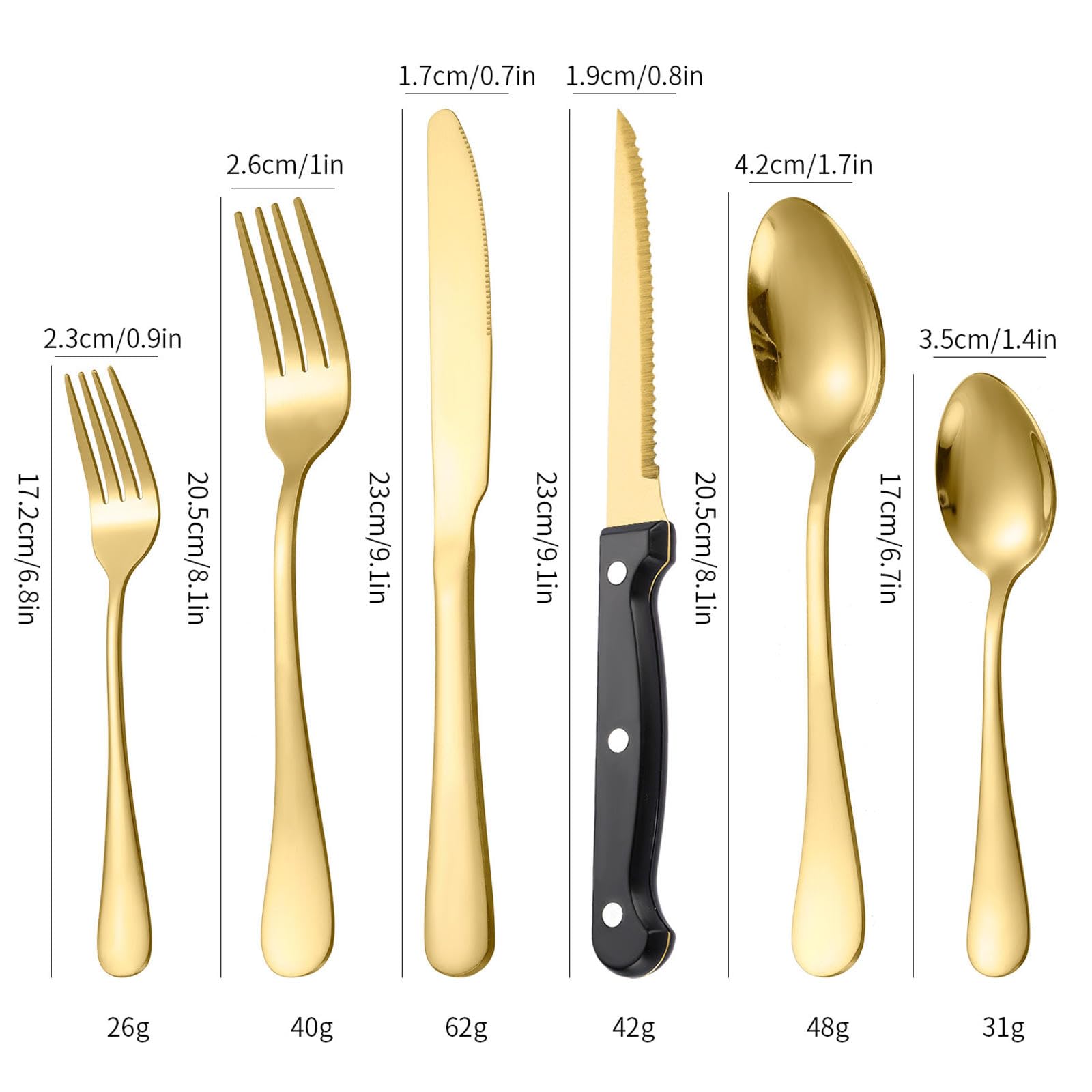 TENWEL 24-Piece Stainless Steel Flatware Set for 4, Stainless Steel Flatware Cutlery Set with Steak Knives, Kitchen Utensil Tableware Set, Includes Spoons Forks Knives for Home Hotel