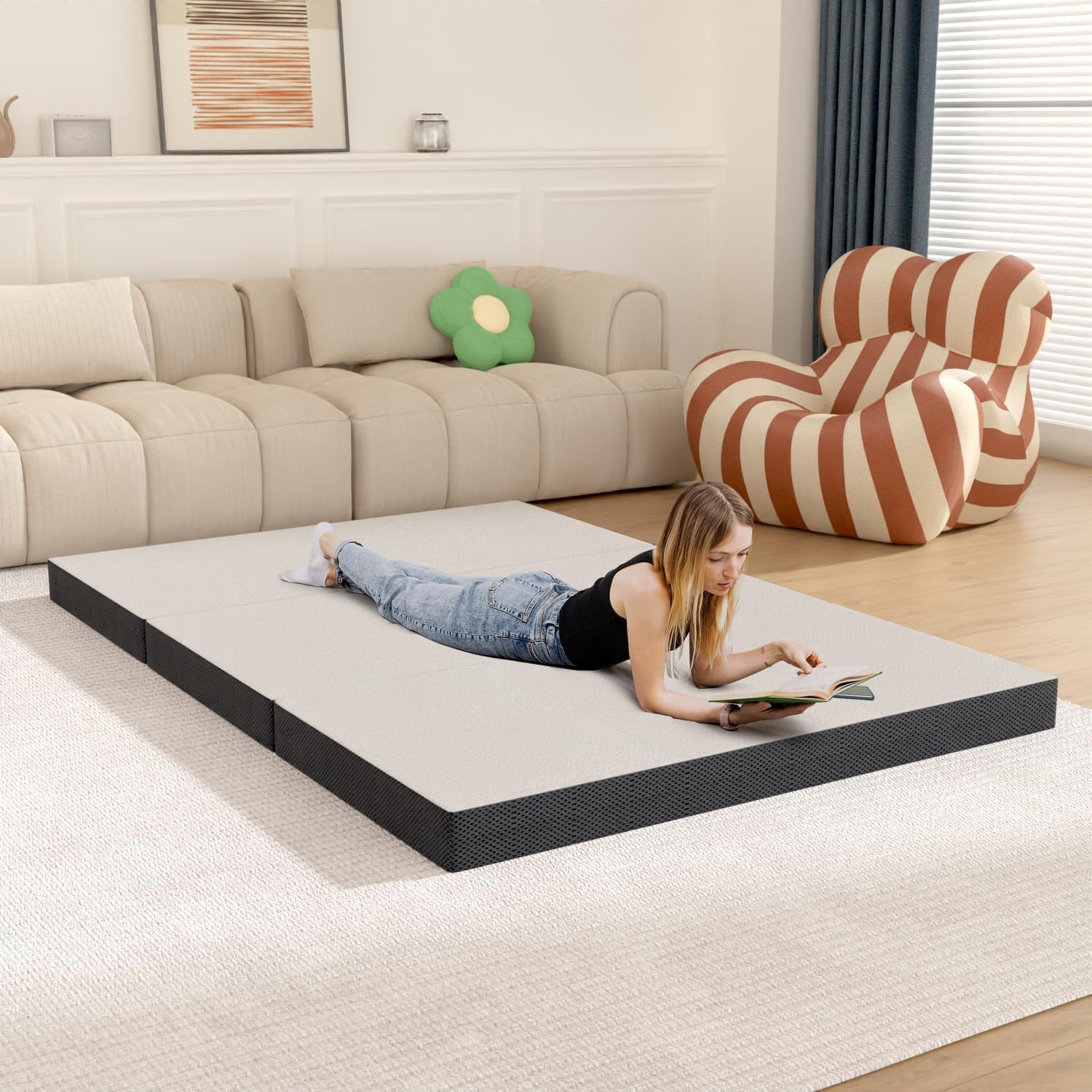 Folding Mattress, 4 Inch Portable Full Size Trifold Mattress, Foldable Memory Foam Mattress with Washable Cover for Camping, Guest, Yoga, Travel, Certipur-US Certified, Full