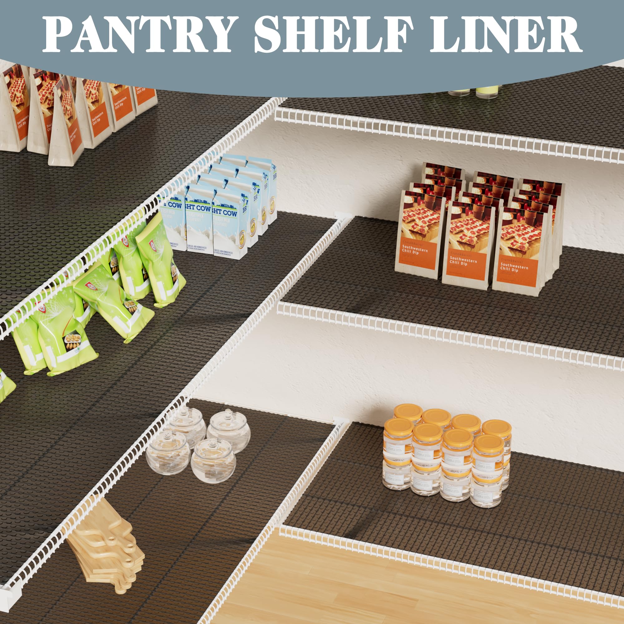 FLPMIX Wire Shelf Liner 16 inch Wide, Standard Size (16 by 197 Inch, Transparent Grey), Waterproof Pantry Shelf Liner, Thick Plastic Kitchen Cabinets Liner for Wire Racks, Heavy Duty Metal Shelves