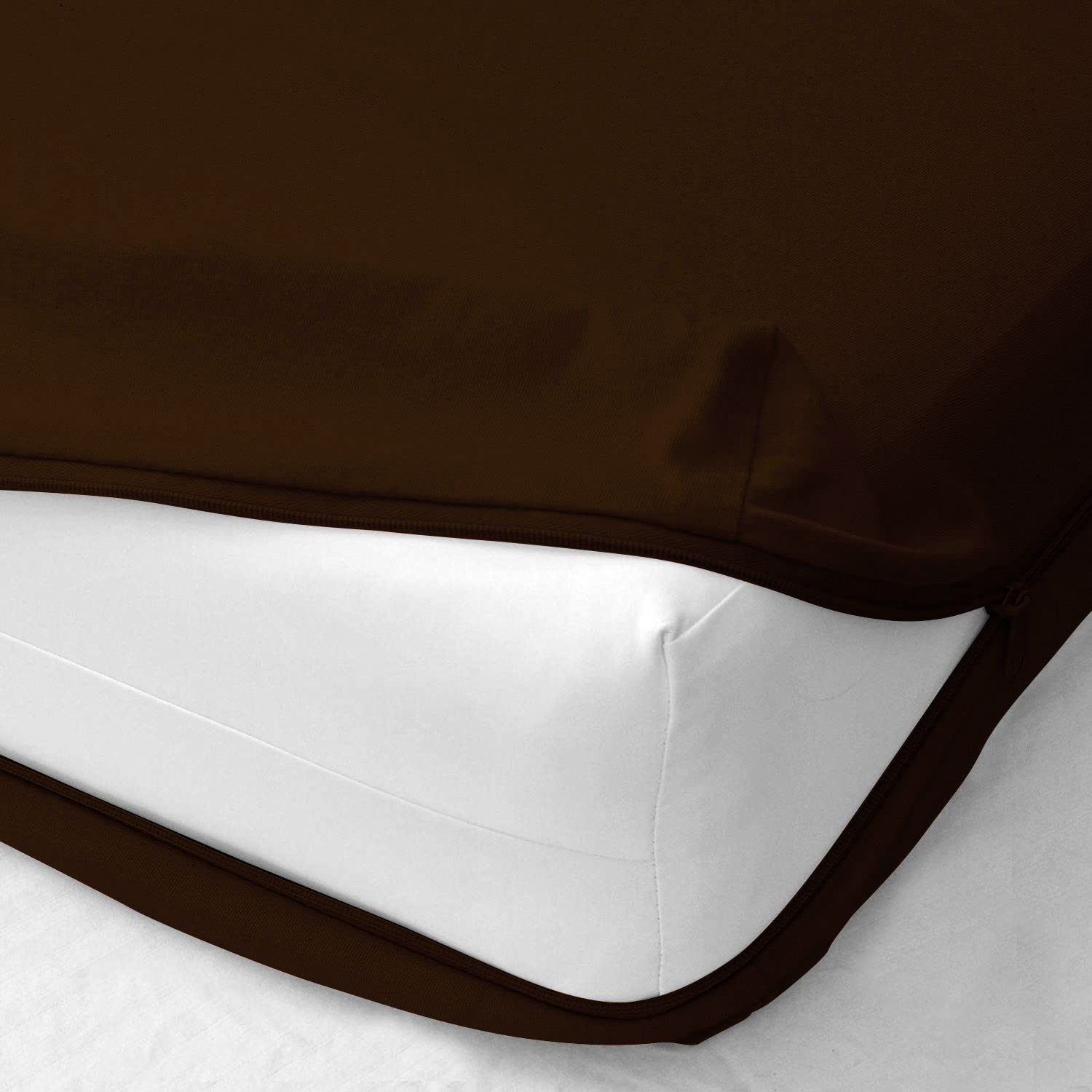 1Sleep2Sheep 100% Egyptian Cotton Zipper Mattress Cover, 1000 Thread Counts, 4 Inch Deep Pocket Twin XL Size, Solid Chocolate Zipper Around The Mattress