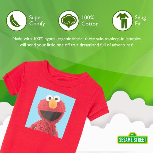 Sesame Street Boys' 2-Piece Snug-fit Organic Cotton Pajama Set, Soft & Cute for Kids, Square ELMO, 4T