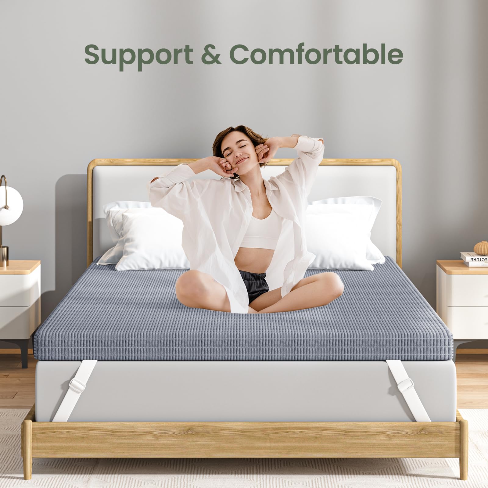 Firm Memory Foam Mattress Topper Queen - 4 Inch Charcoal-Infused Bed Topper for Back Pain Relief, Dual-Sided Firmness, CertiPUR-US Certified, Removable Cover