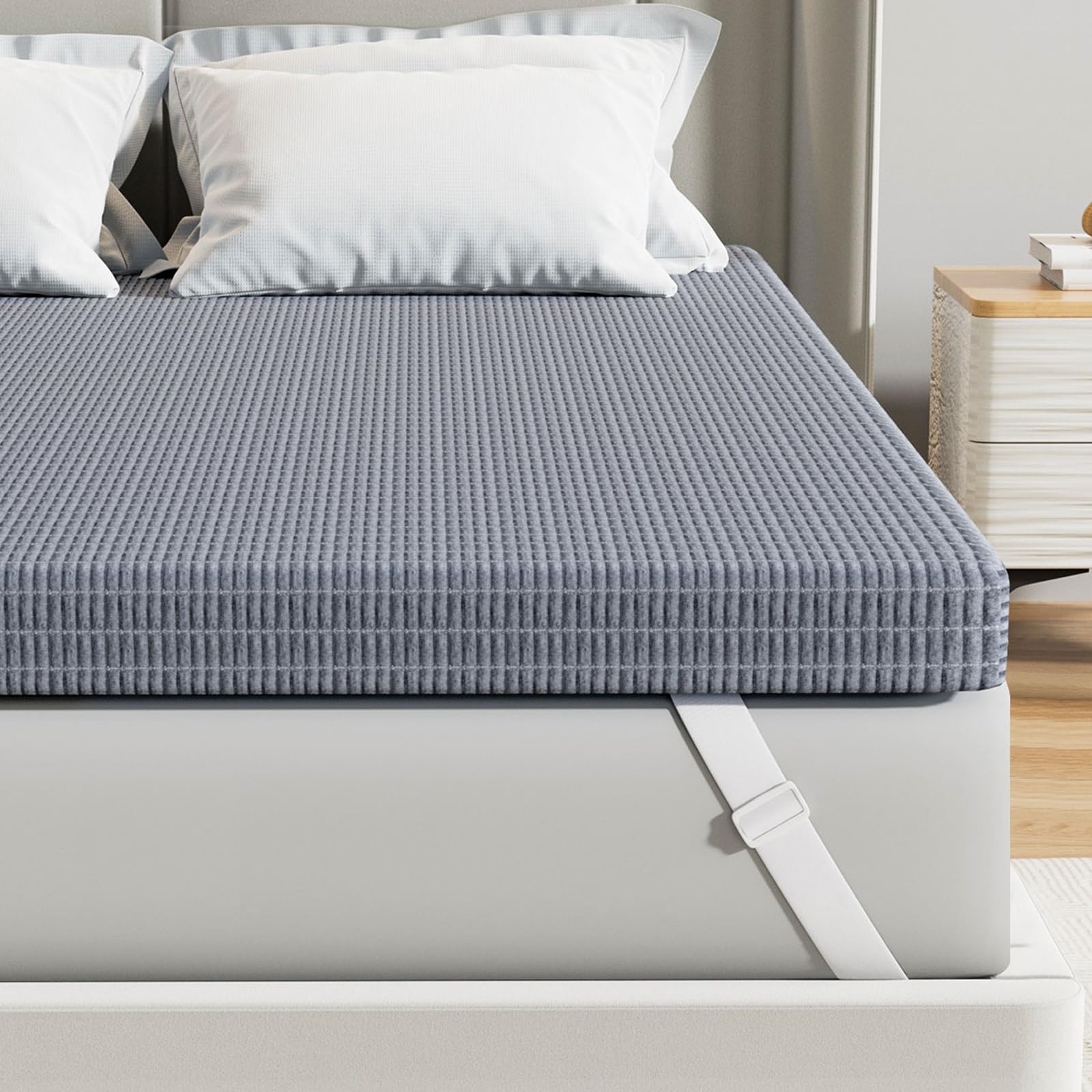 Firm Memory Foam Mattress Topper Queen - 4 Inch Charcoal-Infused Bed Topper for Back Pain Relief, Dual-Sided Firmness, CertiPUR-US Certified, Removable Cover
