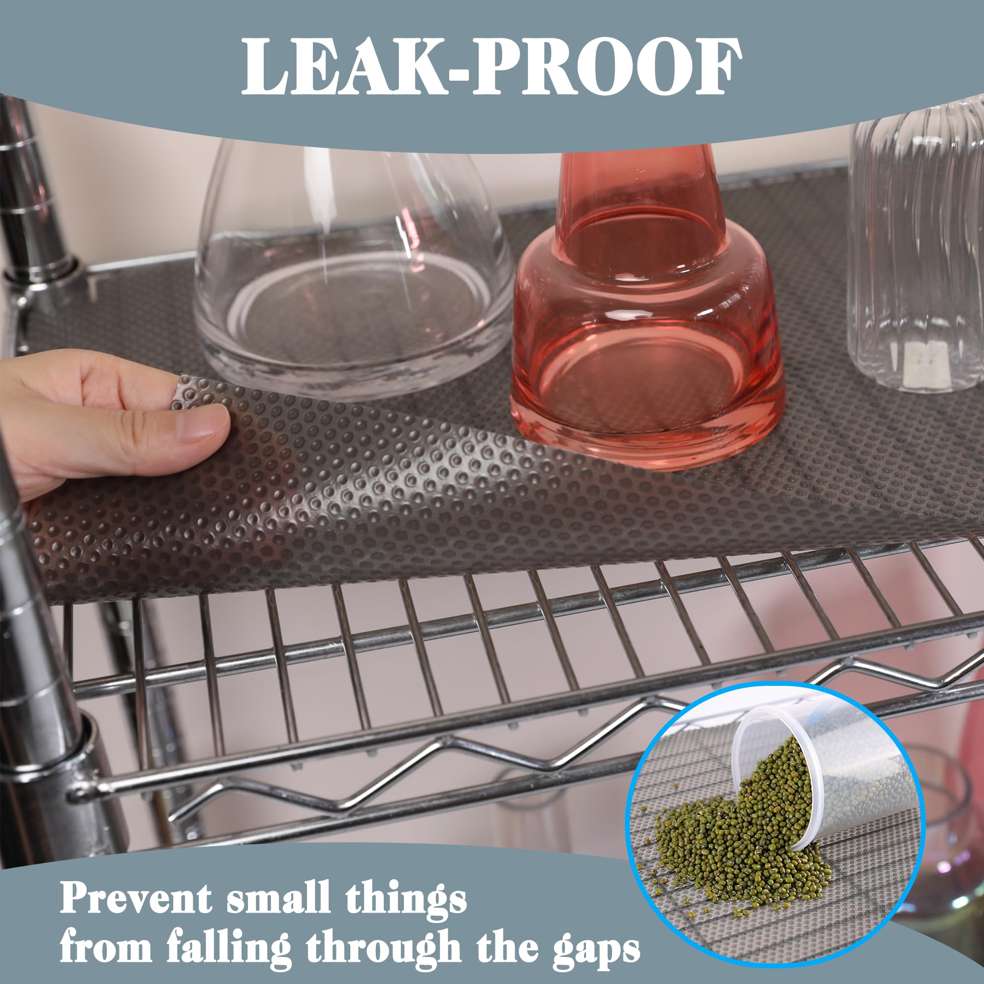 FLPMIX Wire Shelf Liner 16 inch Wide, Standard Size (16 by 197 Inch, Transparent Grey), Waterproof Pantry Shelf Liner, Thick Plastic Kitchen Cabinets Liner for Wire Racks, Heavy Duty Metal Shelves