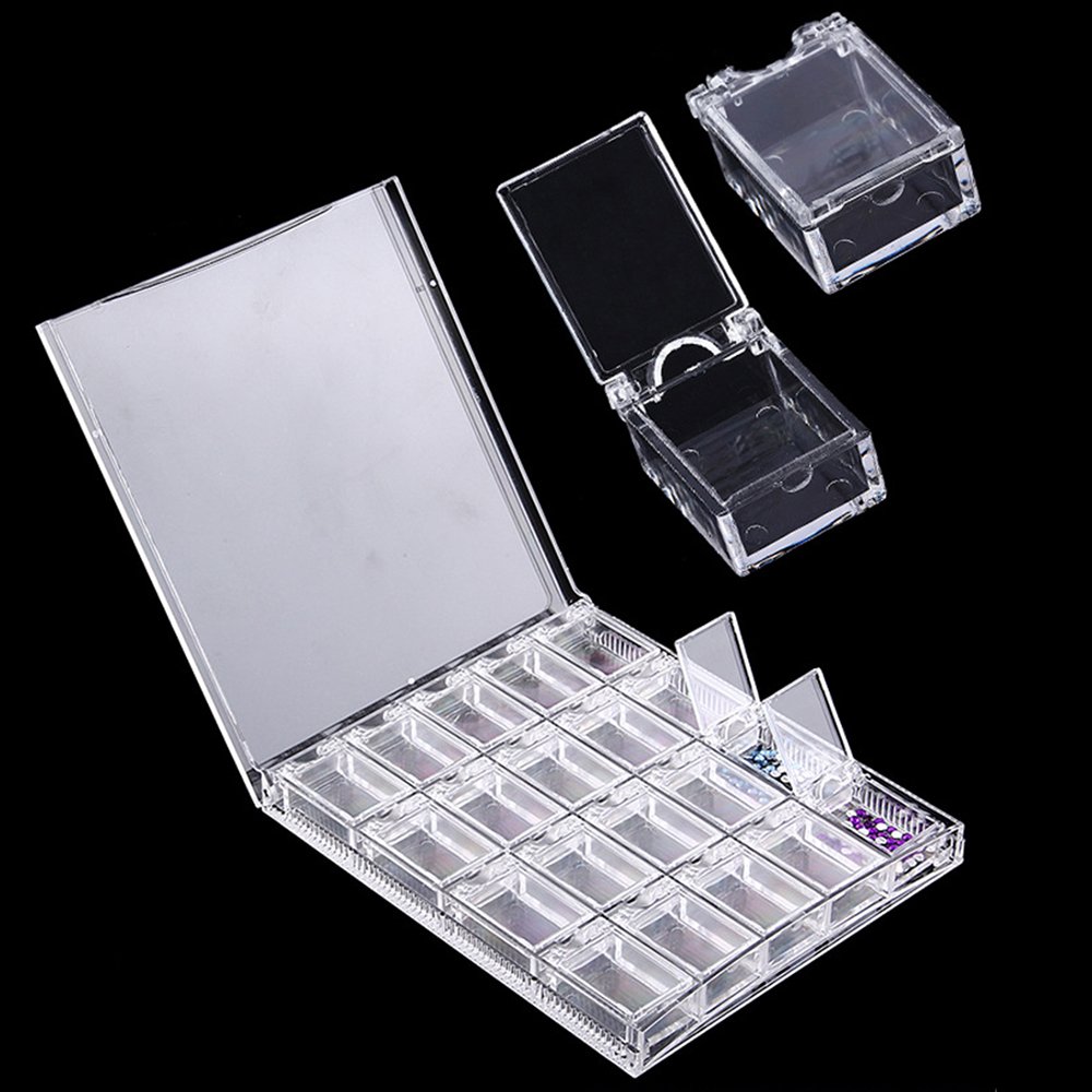 MissLytton Small Storage Box Jewelry Bead Organizer, Clear Plastic Covered Container Box with 20 Removeable Compartment, Perfect for Storing Nail Arts Rhinestones, Small Charms, Earrings, Seeds