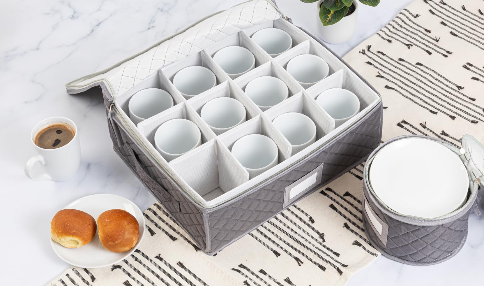 China Storage Case - Salad Plate Quilted Case - 10 inches Diameter x 6 inches Height - Gray - Includes 12 Felt Separators