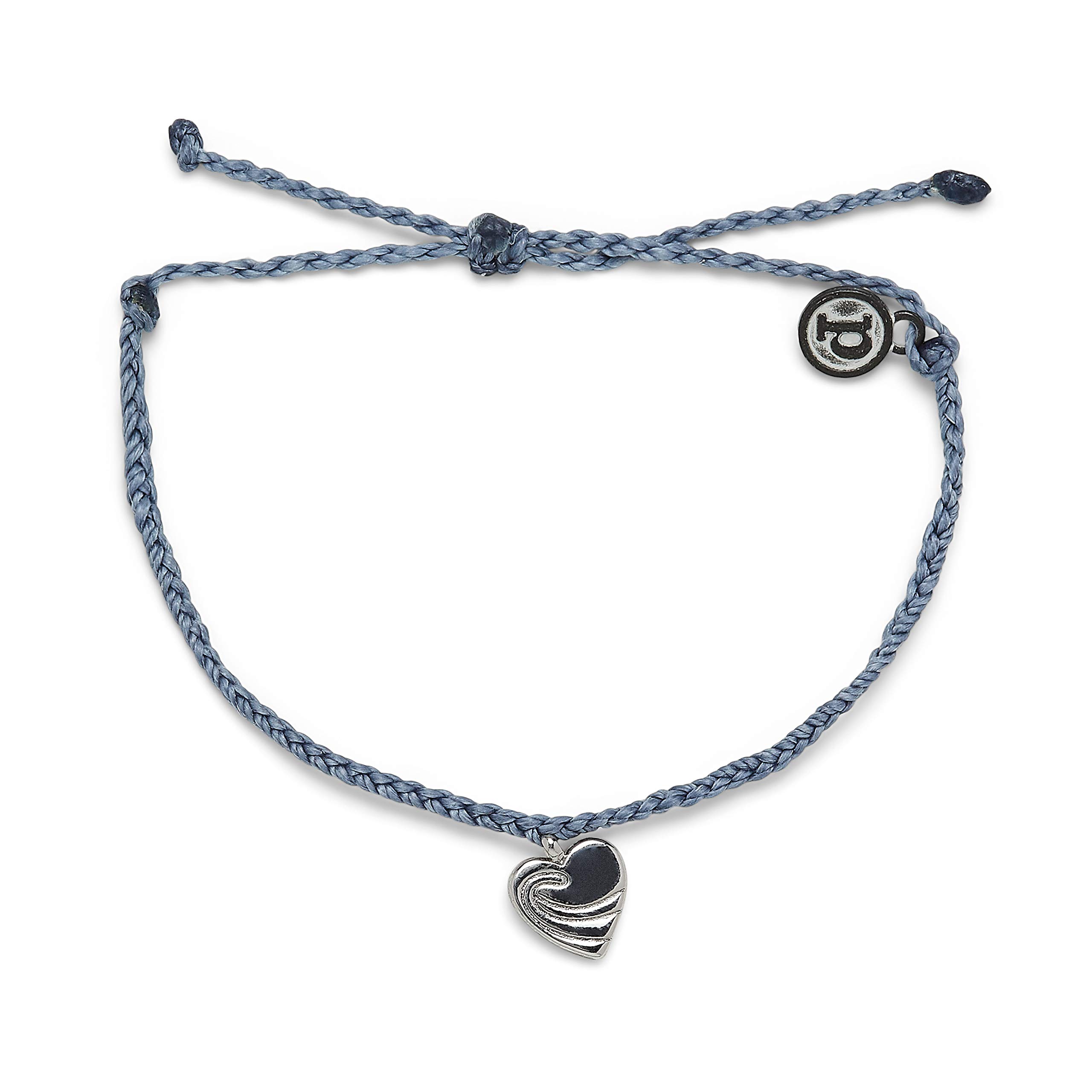 Pura Vida Silver Surf Love Bracelet - 100% Waterproof, Adjustable Band - Brand Charm, Blue