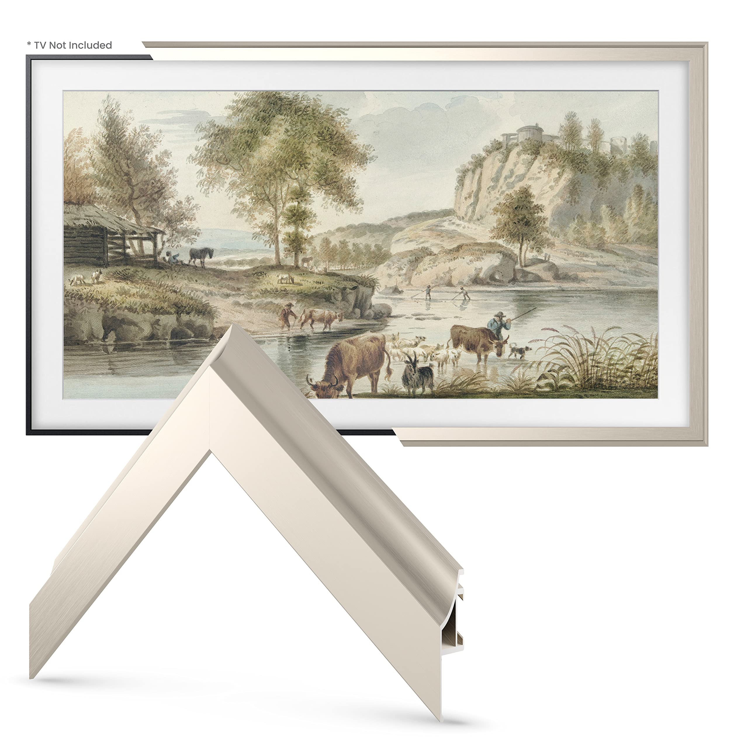 Frame My TV Deco TV Frames Alloy Scoop - German Silver Bezel Compatible ONLY with Samsung The Frame TV (75", Fits 2021-2025 Frame TV)
