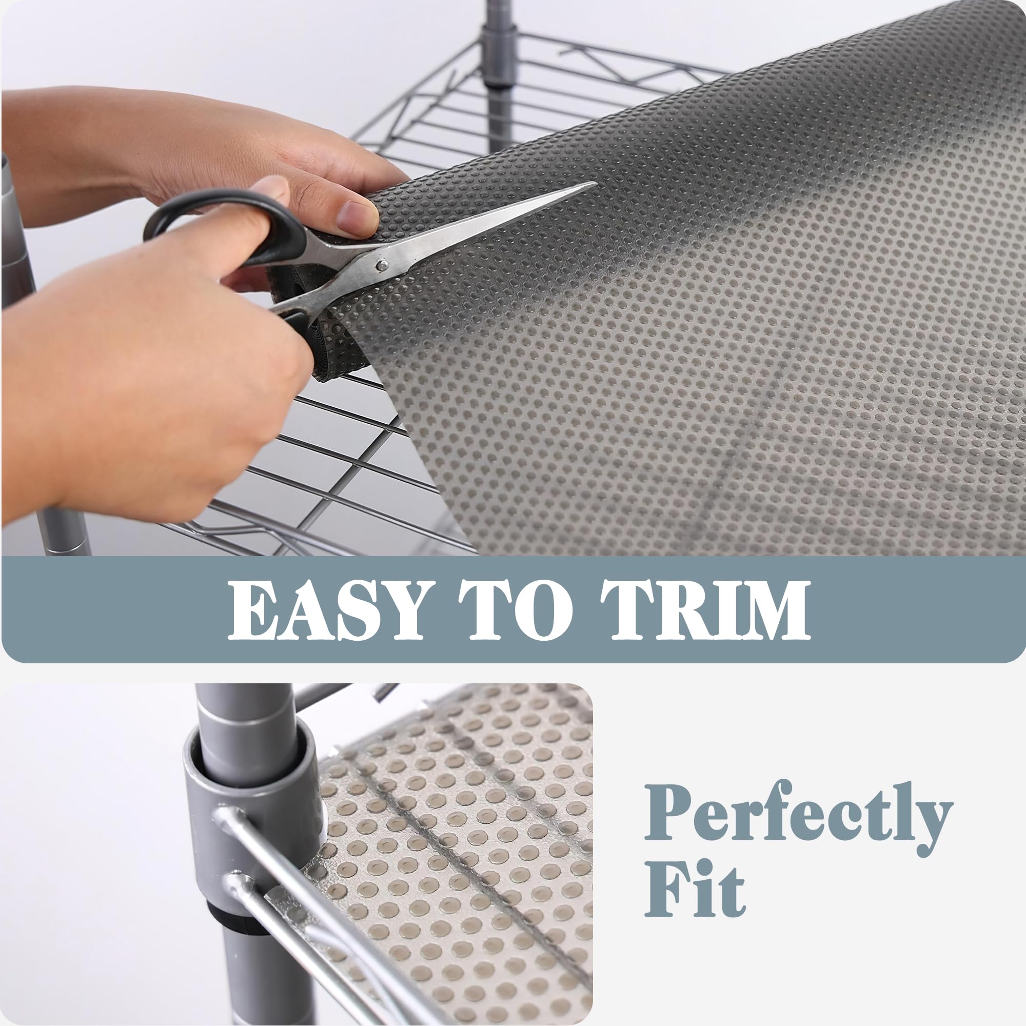 FLPMIX Wire Shelf Liner 16 inch Wide, Standard Size (16 by 197 Inch, Transparent Grey), Waterproof Pantry Shelf Liner, Thick Plastic Kitchen Cabinets Liner for Wire Racks, Heavy Duty Metal Shelves