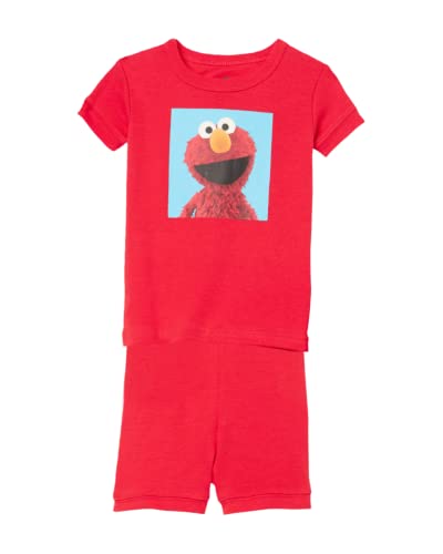 Sesame Street Boys' 2-Piece Snug-fit Organic Cotton Pajama Set, Soft & Cute for Kids, Square ELMO, 4T