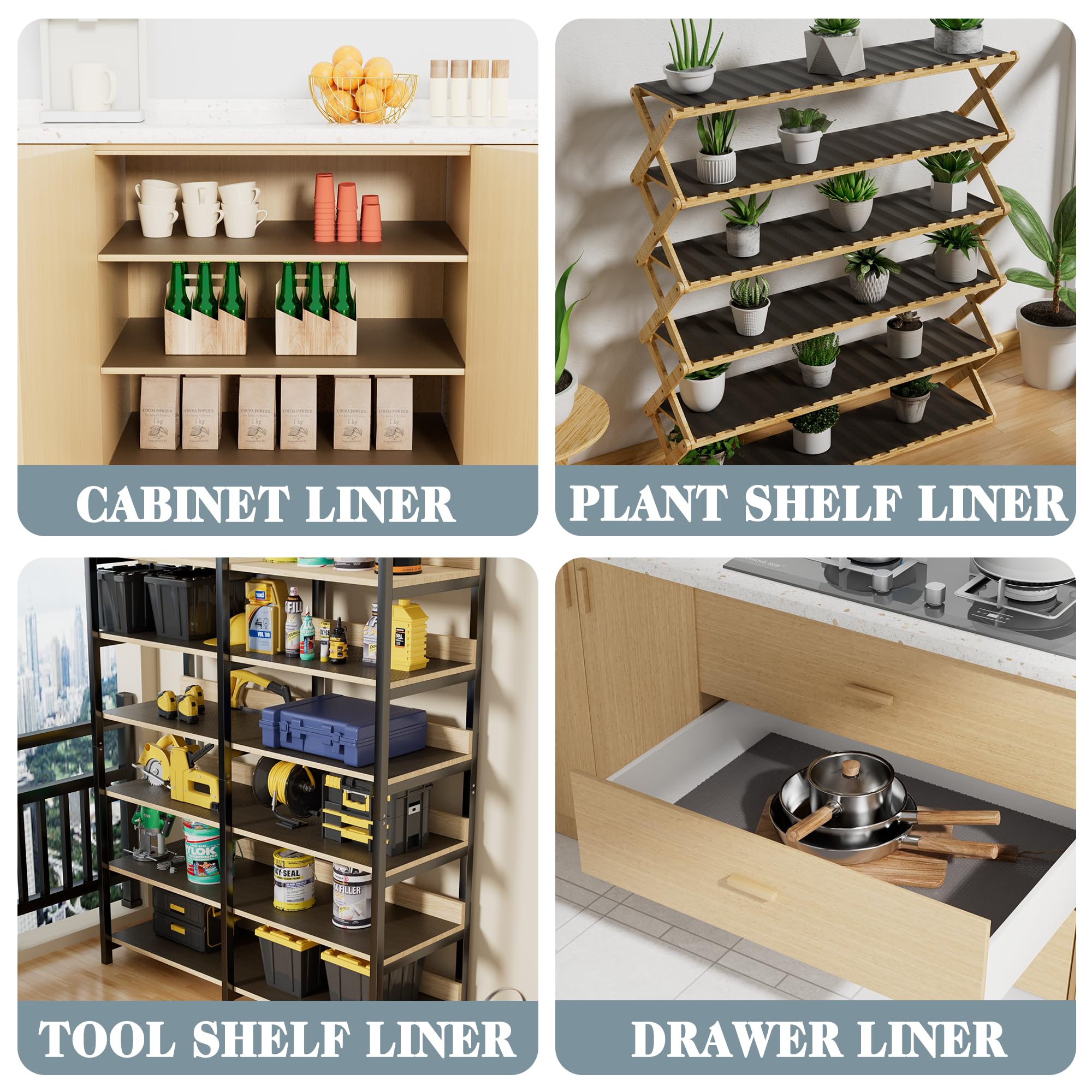 FLPMIX Wire Shelf Liner 16 inch Wide, Standard Size (16 by 197 Inch, Transparent Grey), Waterproof Pantry Shelf Liner, Thick Plastic Kitchen Cabinets Liner for Wire Racks, Heavy Duty Metal Shelves